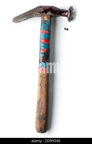 Bloody hammer isolated on white background Stock Photo - Alamy