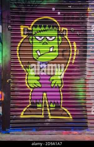 Graffiti of Frankenstein seen at the Halloween Paint Jam at the famous ...