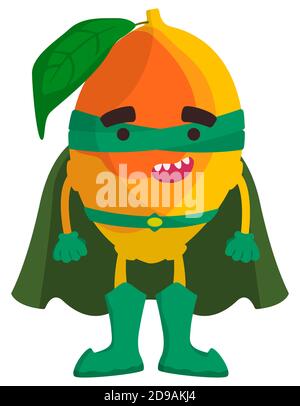 Super hero cartoon of mango character on a white background Stock ...