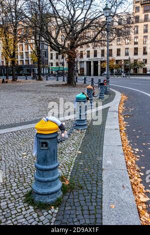 Yarn Bombing on Ebertstrasse. Yarn bombers have attached crochet toy ...