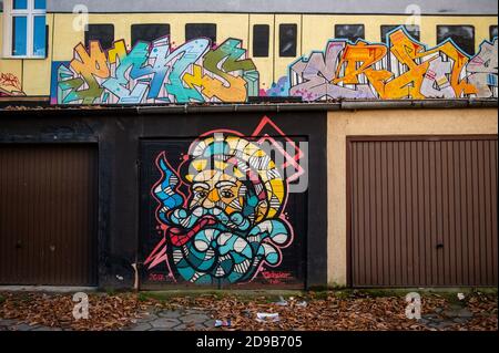 Graffiti murals seen in Gdansk Wrzeszcz. Murals are very popular in ...