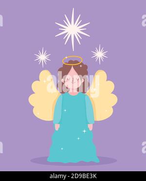 nativity, angel cartoon character manger vector illustration Stock ...