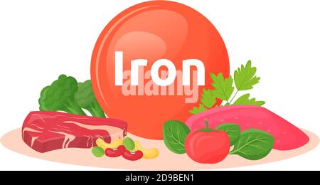 Meat containing iron cartoon vector illustration isolated on white. Fe ...