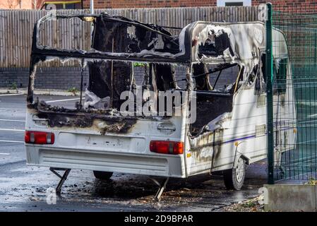 Burnt out Caravan Stock Photo - Alamy