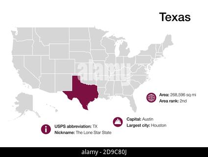 Texas, political map, with capital Austin, borders, important cities ...