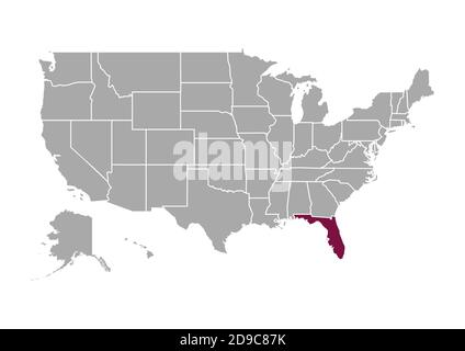 Florida, state of United States of America. Colored elevation map with ...