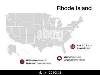 Rhode Island, political map with the capital Providence. State of Rhode ...
