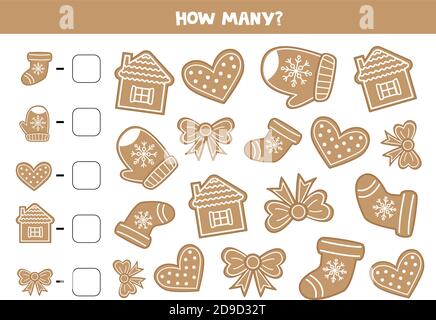 Christmas counting game with gingerbread cookies. Winter activity for ...
