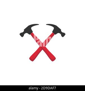 Red crossed carpenter hammers. Handyman locksmith joiner claw hammer tool for repair and maintenance. Flat icon isolated on white. Vector illustrati Stock Vector Image Art Alamy