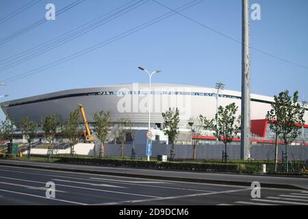 The exterior view of the newly constructed Pudong Football Stadium ...