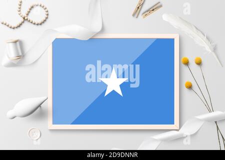 Somalia flag in frame of white puzzle pieces with missing central parts ...