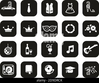 Prom Night Icons White On Black Flat Design Circle Set Big Stock Vector ...