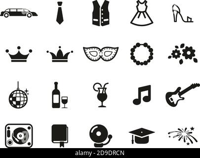 Prom Night Icons Black & White Flat Design Set Big Stock Vector Image ...