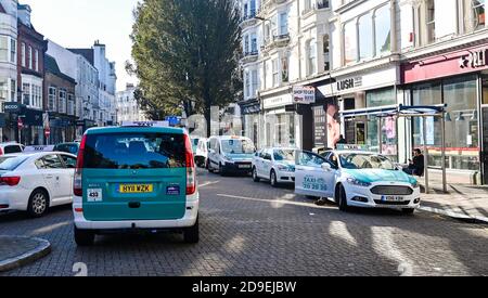 Taxi Rank Queue waiting for custom, Oldham,Greater Manchester,UK Stock ...