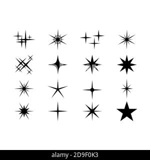 Black sparkles symbols icon set. Glyph template spark for glowing light effect stars, bursts ...