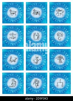 The twelve astrology horoscope signs of the zodiac. Aquarius Gemini ...