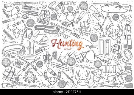Hand drawn hunting shop set background Stock Vector Image & Art - Alamy