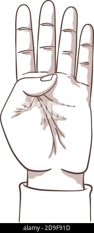 Four fingers gesture line icon, gestures concept, count numbers on palm ...