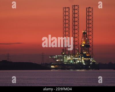 The "Ran" oil rig, owned by Borr Drilling, was built in 2013 in ...