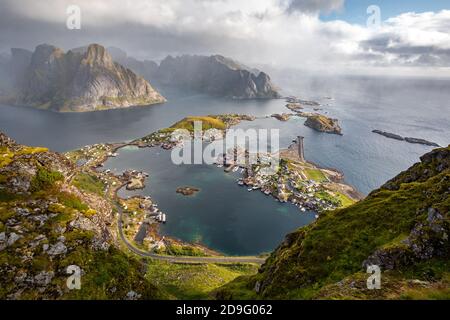 Aerial panorama of Lofoten Archipelago with view of Hamnoy and Lofoten ...