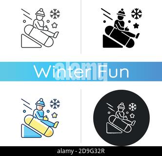 Snow tubing linear icon. Thin line illustration. Winter extreme sport ...