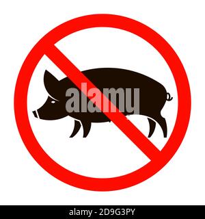 Pig is forbidden. Pork is forbidden. Red prohibition sign of pork. No ...