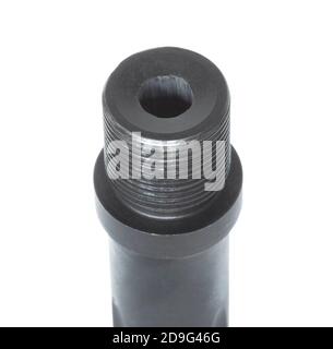 Threads on the muzzle of a gun that is isolated and ready for a muzzle ...