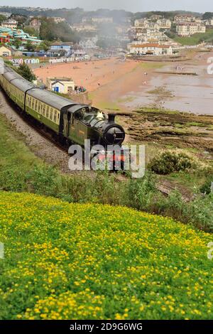 Steam train leaving Goodrington on the Dartmouth Steam Railway, hauled ...