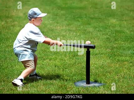 A little girl baseball tee ball t-ball player getting batting ...