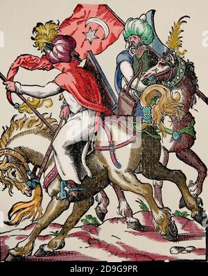 Modern era. Ottoman Empire. 16th century. Two Turkish cavalryman ...