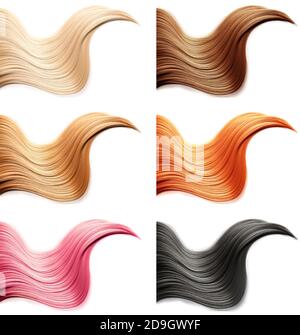 A strand of blond hair with hair balm on a black background. Close-up ...