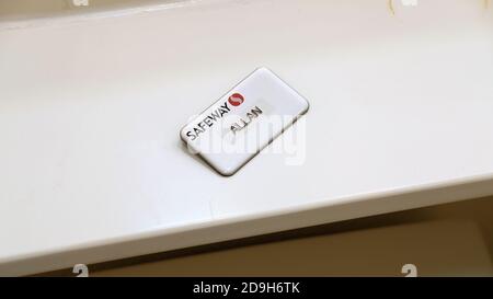 Safeway grocery store employee name tag with logo and worker's name ...