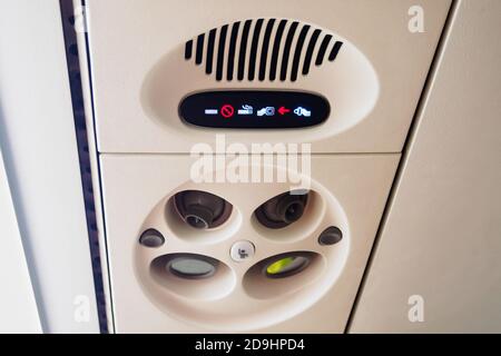 overhead passenger control unit or panel with air conditioning, lights ...