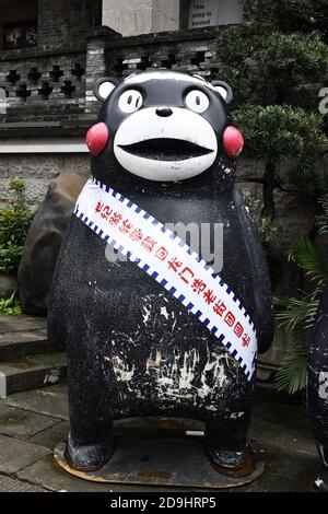 Two large statues of Kumamon, mascot created by the government of Japan ...