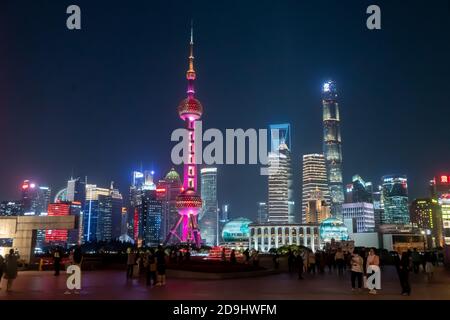 The skyline composed of local landmarks including Oriental Pearl Tower ...