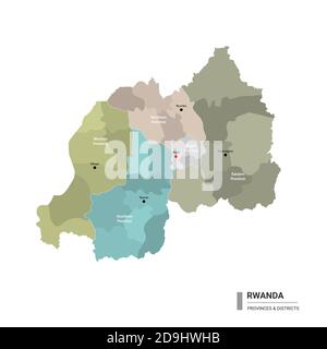 Rwanda country detailed editable map with regions cities and towns ...