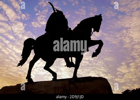 The Statue of Skanderbeg at the centre of Skanderbeg Square with the ...