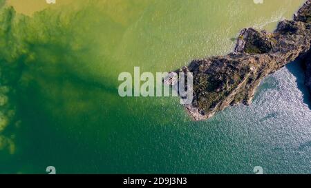 --File--Aerial view of the light green and dark green colors formed at ...