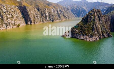 --File--Aerial view of the light green and dark green colors formed at ...