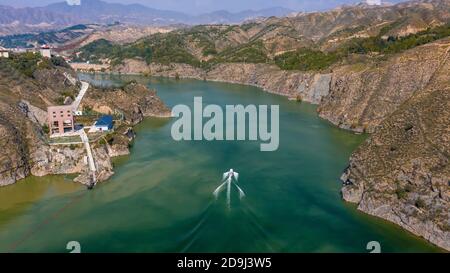 --File--Aerial view of the light green and dark green colors formed at ...