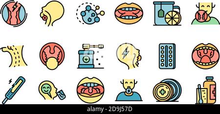Tonsillitis icons set flat vector. Tonsil anatomy. Mouth throat ...