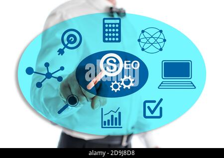 Seo concept shown by a man in background Stock Photo - Alamy