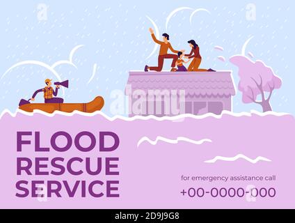 Rescuer and disaster background with water rescue symbols flat vector ...