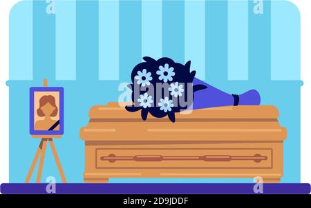 Dead woman coffin and photo flat color vector illustration Stock Vector ...