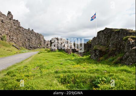 Location of Althing, the oldest parliament on the Earth, is marked by ...