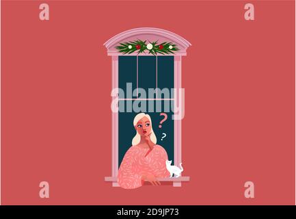 Thinking girl. Beautiful face, with question mark Stock Vector Image & Art - Alamy