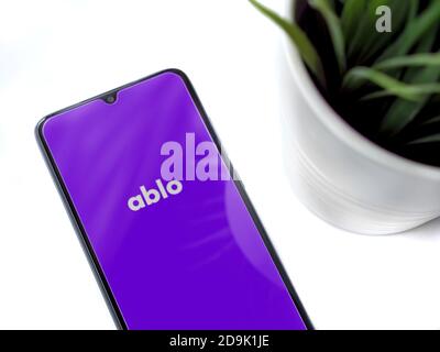 Lod, Israel - July 8, 2020: Ablo app launch screen with logo on the ...