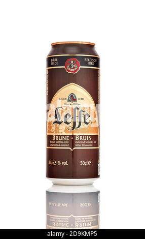 Leffe Brune Belgian Abbey beer bottle label close up detail Stock Photo ...