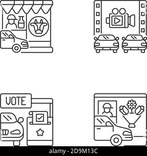Drive-in cinema icons set outline vector. Drive auto. Car open thin ...