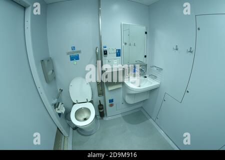 Toilet in Railways First Class sleeping carriage of a passenger train ...